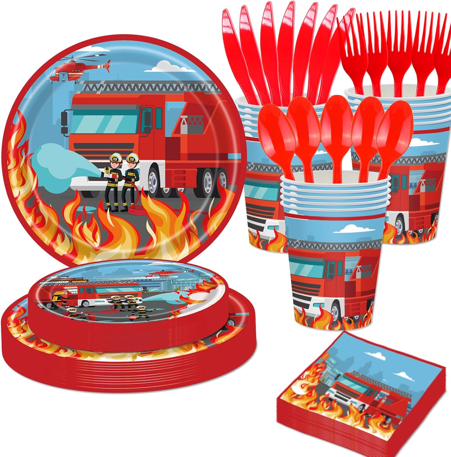 Amazon.com: Fire Truck Birthday Party Supplies, Party Plates, Napkins ...