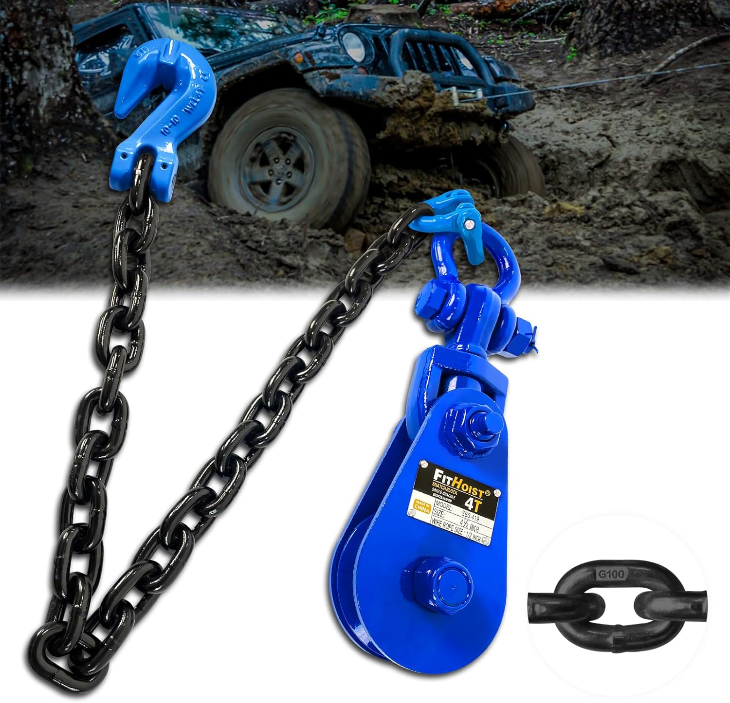 Amazon.com: FITHOIST 4 Tons Snatch Block with G100 Chain | 4 1/2 ...