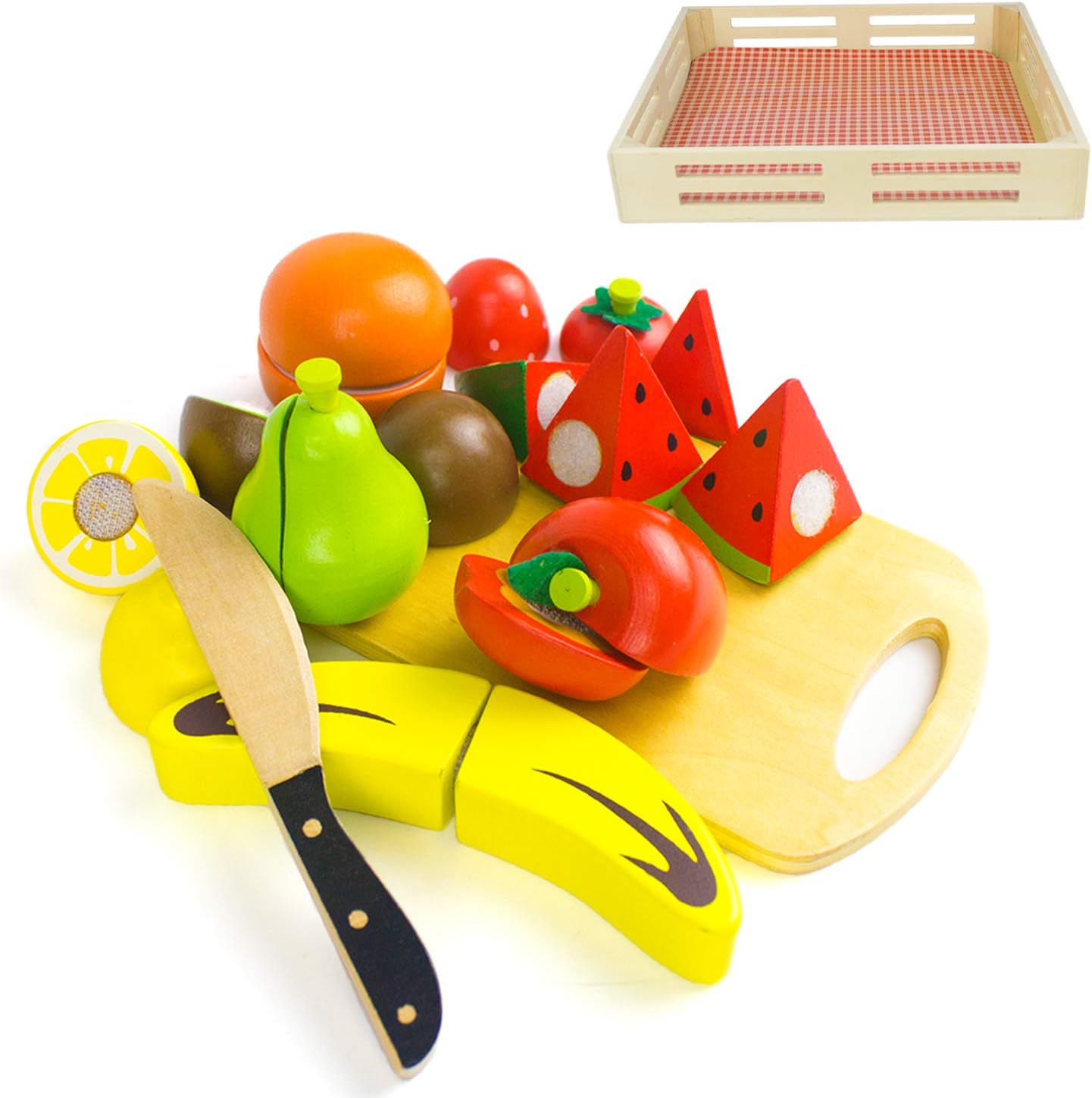 Amazon.com: Timy Play Food for Kids Kitchen – Cuttable Wooden Toy Food ...