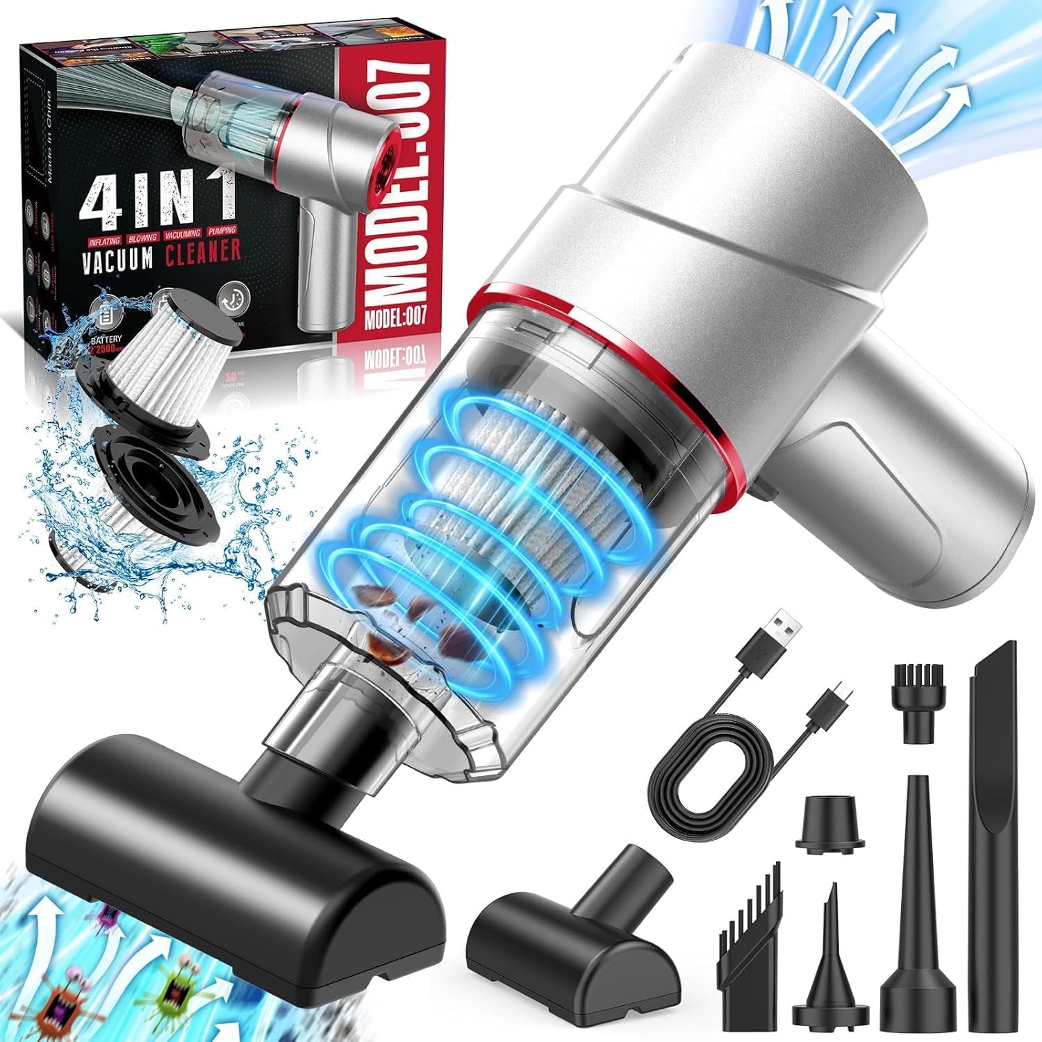 Amazon.com - Handheld Car Vacuum Portable Cordless - Mini, Portable | Dual Suction (7500pa ...