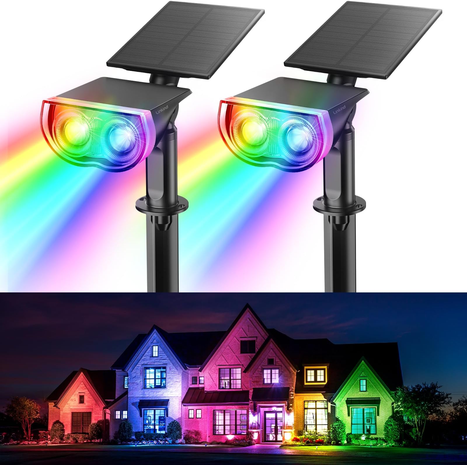 Linkind RGB Solar Spot Lights Outdoor, Solar Lights Outdoor Waterproof ...