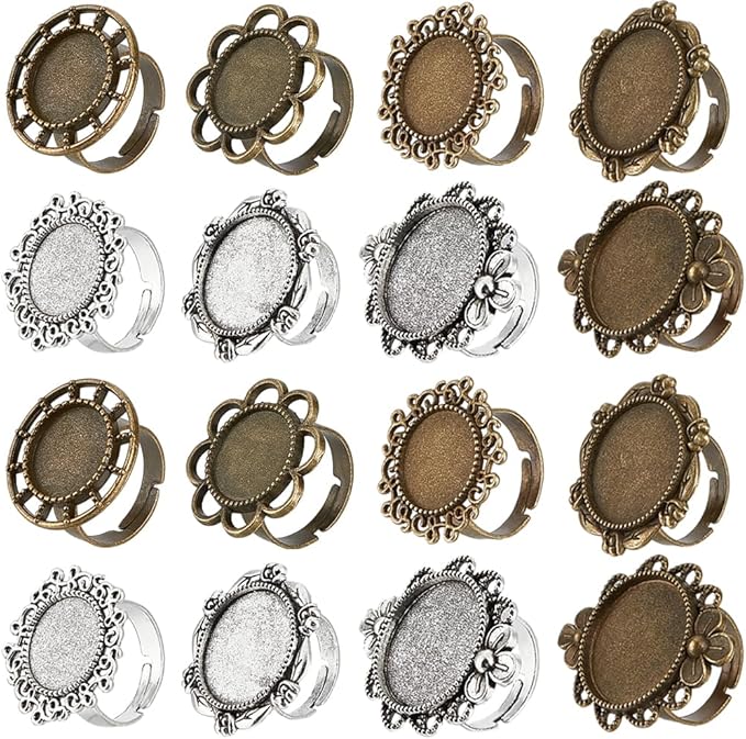 Amazon.com: SUNNYCLUE 16Pcs 8 Style Adjustable Blank Rings Bulk Bezel ...