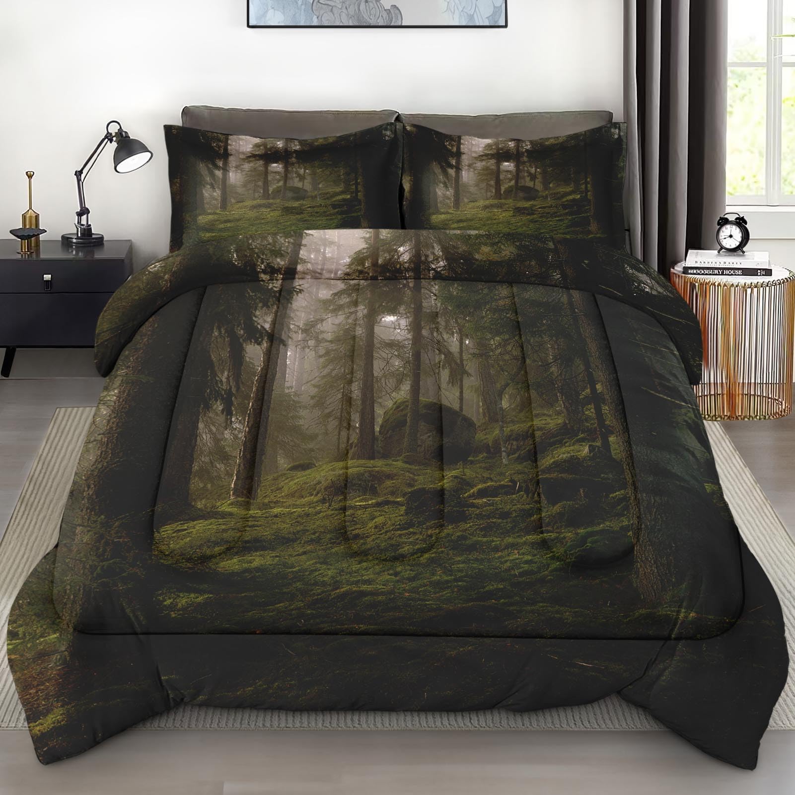Amazon.com: Pamnest Comforter Set Full Size, Tree Forest Soft Bedding ...