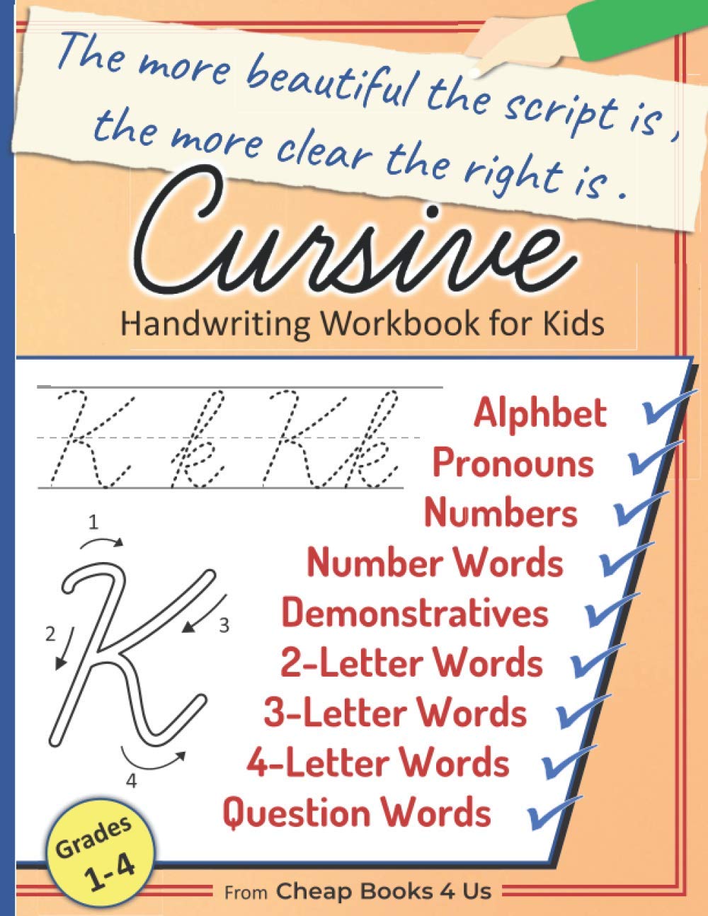 Cursive Handwriting Workbook Grades 1-4: Alphbet, Pronouns, Numbers ...
