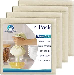 4 PCS Reusable Cheesecloth, Grade 100, 20x20 Inch Hemmed Cheese Cloth ...