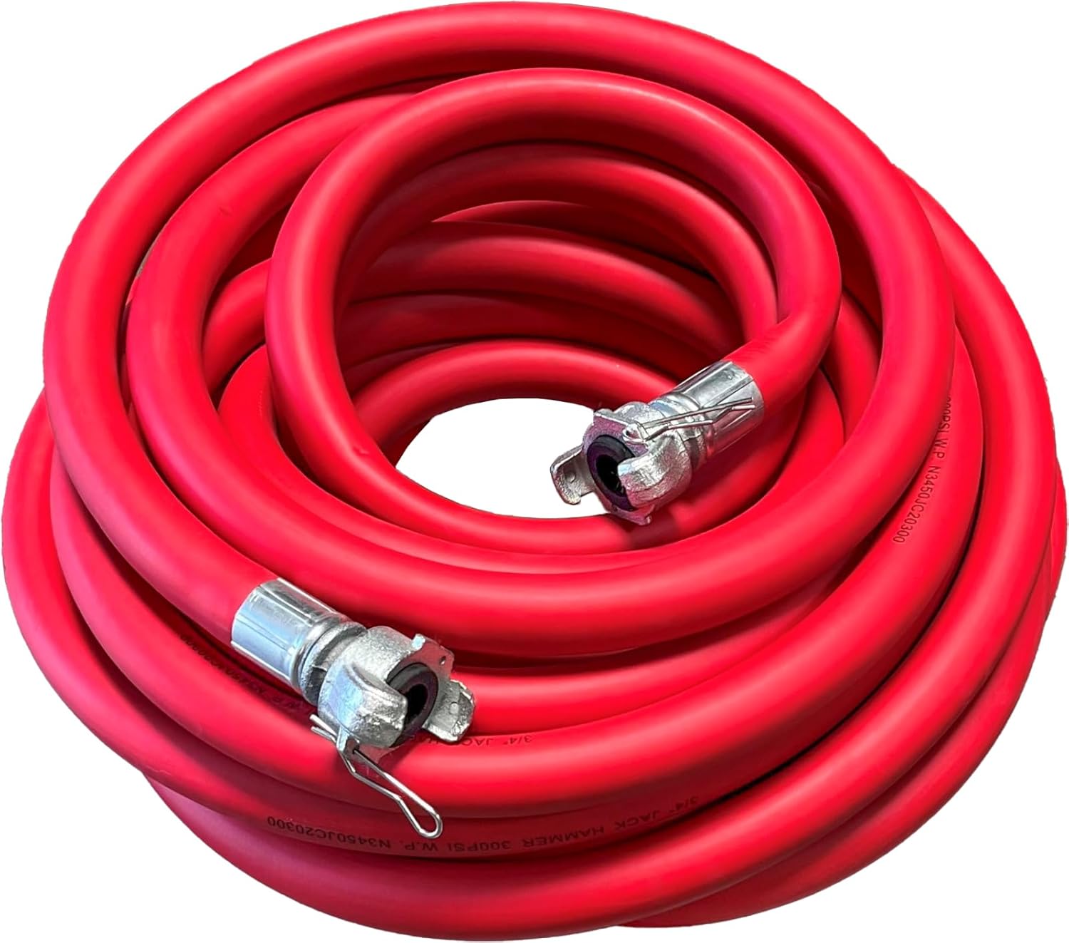 50ft Red Jackhammer Air Hose, 3/4 Inch Rubber Pneumatic Hose Assembly ...