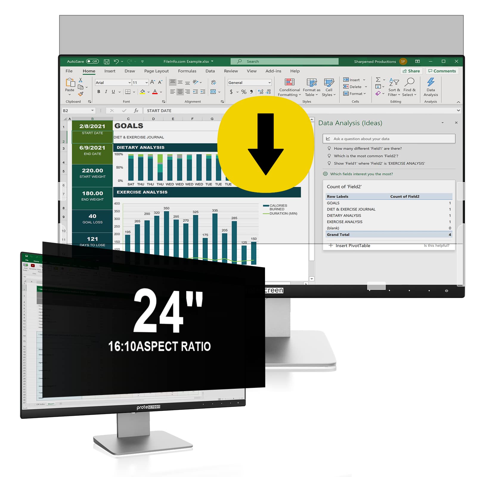 24 Inch Computer Privacy Screen Filter for 16:10 Aspect Ratio Monitor ...