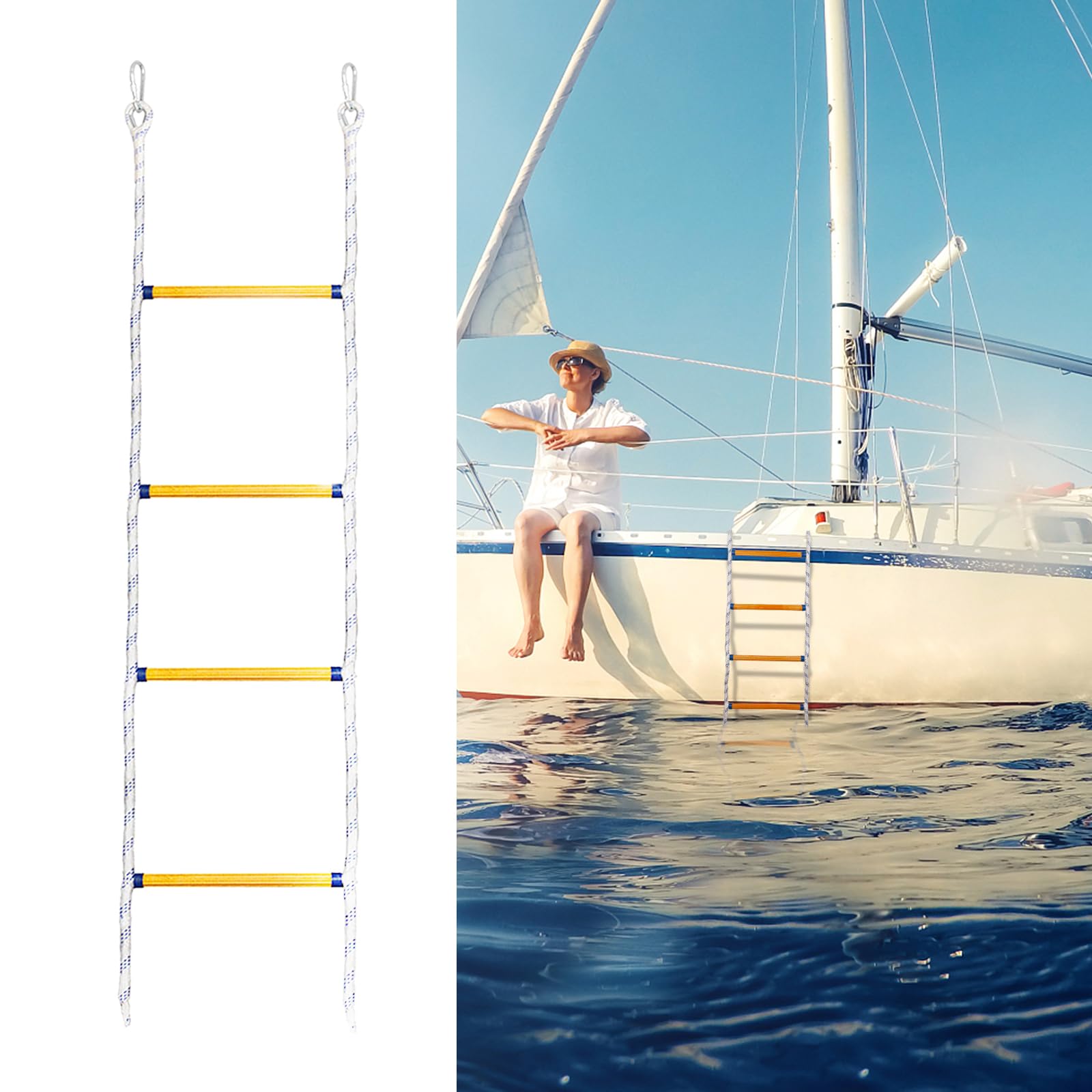 Snapklik.com : 4 Steps Boat Rope Ladder, Portable Outdoor Climbing Rope ...
