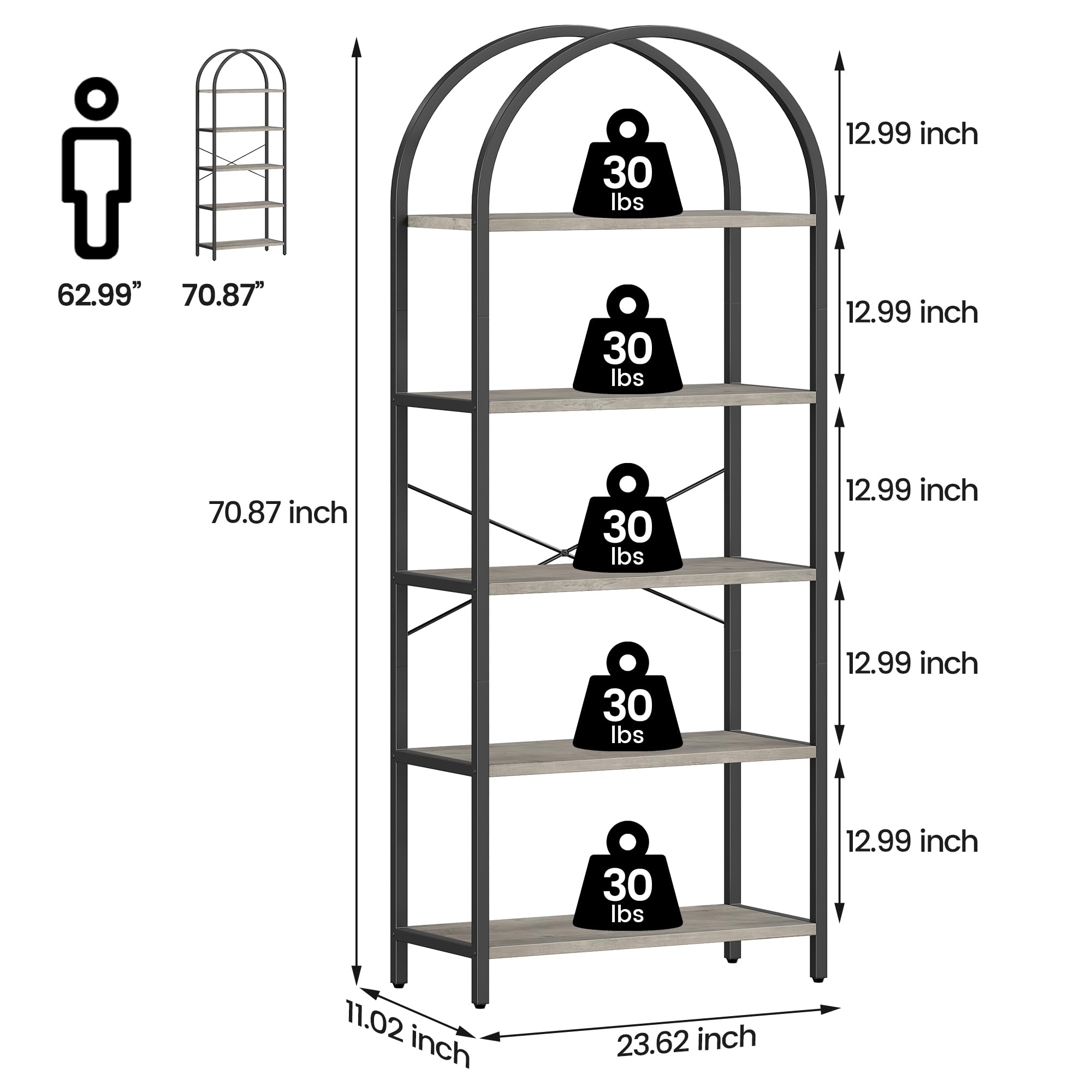 Snapklik.com : IDEALHOUSE Bookshelf 5 Tier Bookcase Arched Display ...