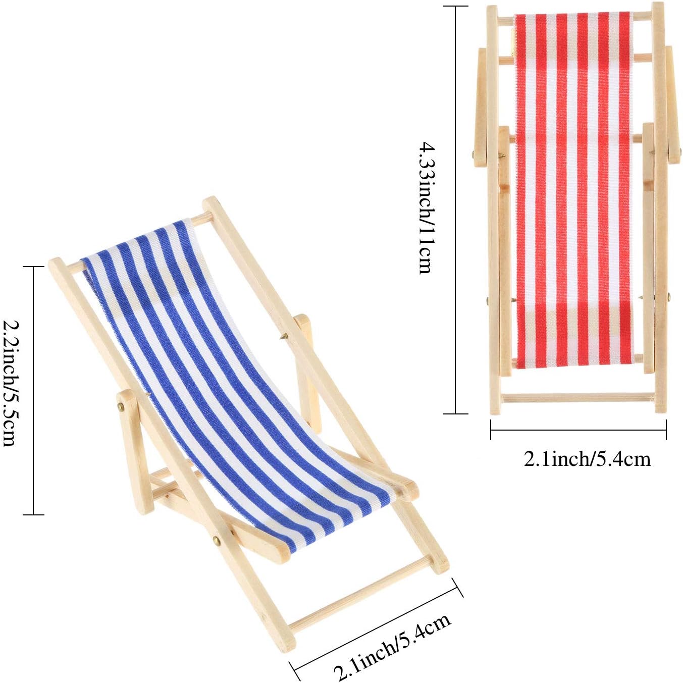 4 Pieces Mini Deck Chairs 1:12 Foldable Wooden Beach Chair for Dolls ...