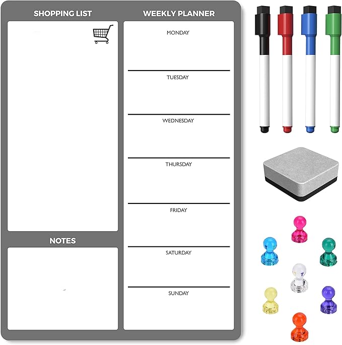 TMS Whiteboard Planner Fridge Magnet 42 x 30cm Magnetic Weekly Planner ...