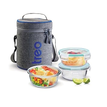 Buy Treo Milton All Fresh Borosilicate Glass Tiffin,400 Ml,Set Of 3 ...