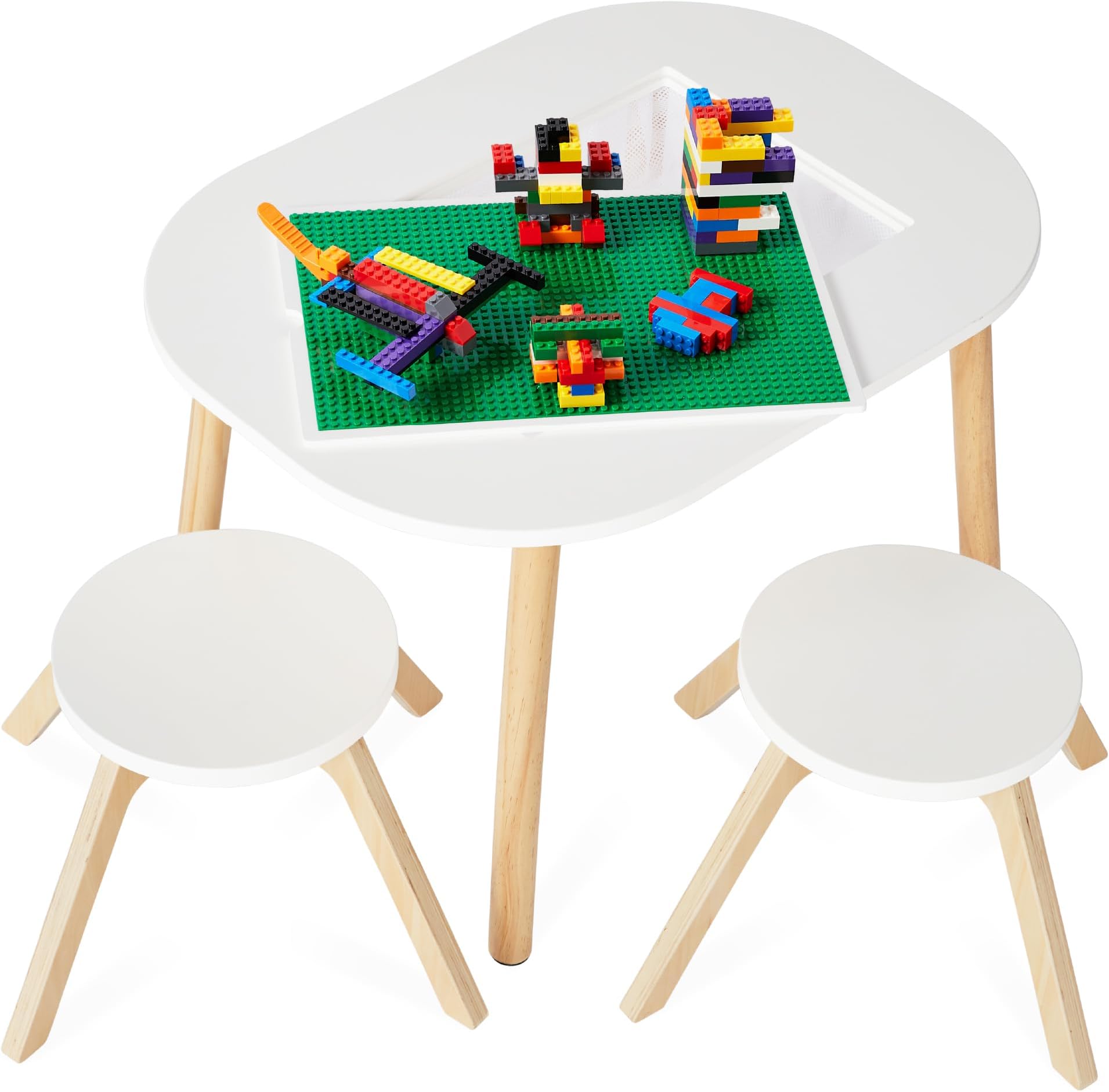 Amazon.com: INFANS Kids Wooden Table and Stool Set, 5-Piece Activity ...