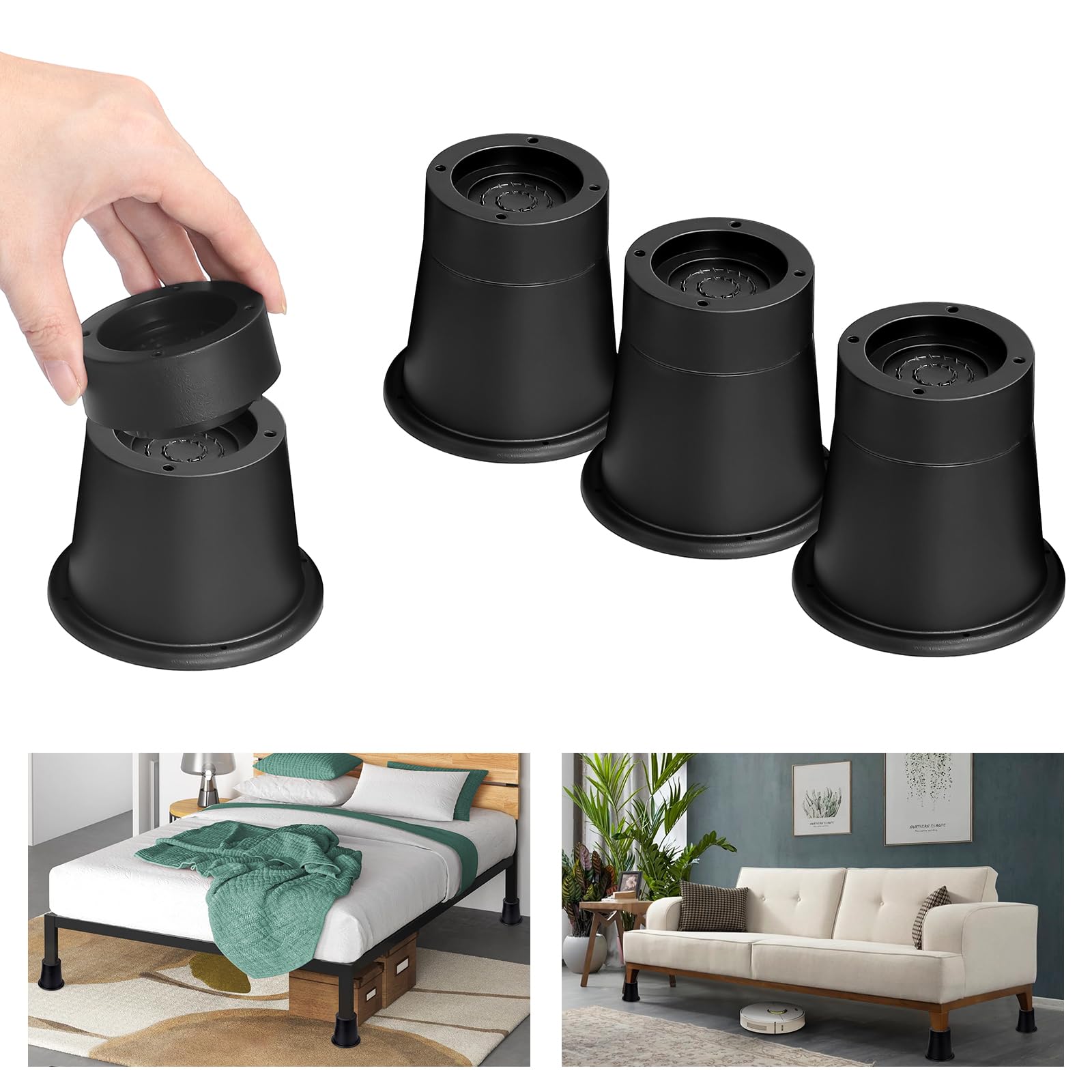 shouwuhho Bed Risers 2 inch, 3 Inch, Heavy Duty Round Furniture Risers ...