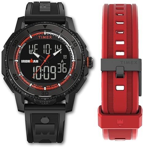 Amazon.com: Timex Men's Adrenaline 46mm Watch - Black-Red Strap Digital ...