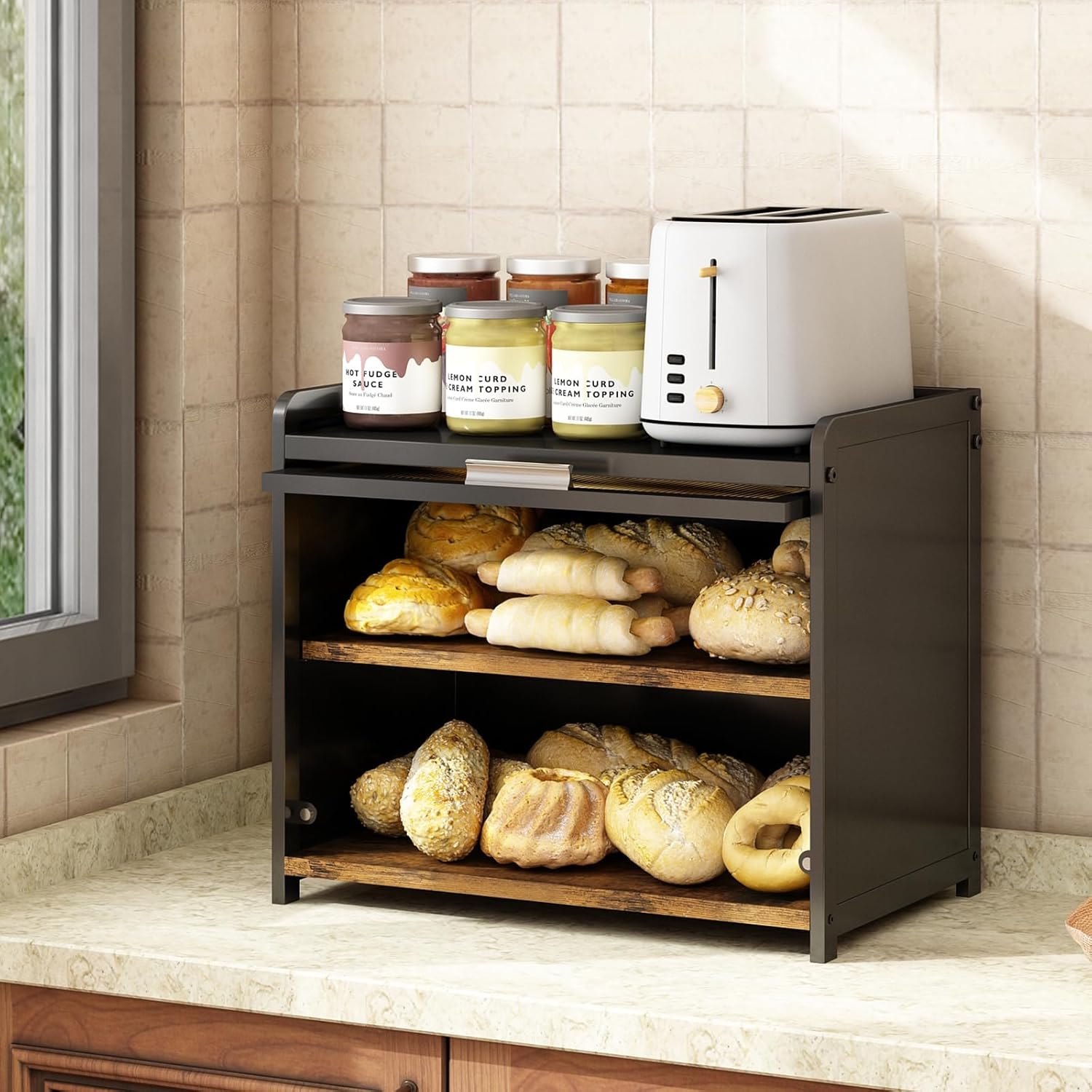 Amazon.com: GILLAS Corner Bread Box, Bread Box for Kitchen Counter ...