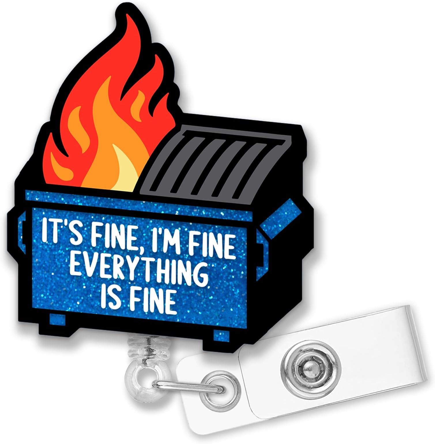 Amazon.com : Dumpster Fire Badge Reel Funny This is Fine Holder ID Name ...