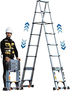 Telescoping Ladder A Frame, Compact Aluminum Extension Ladder, Portable ...
