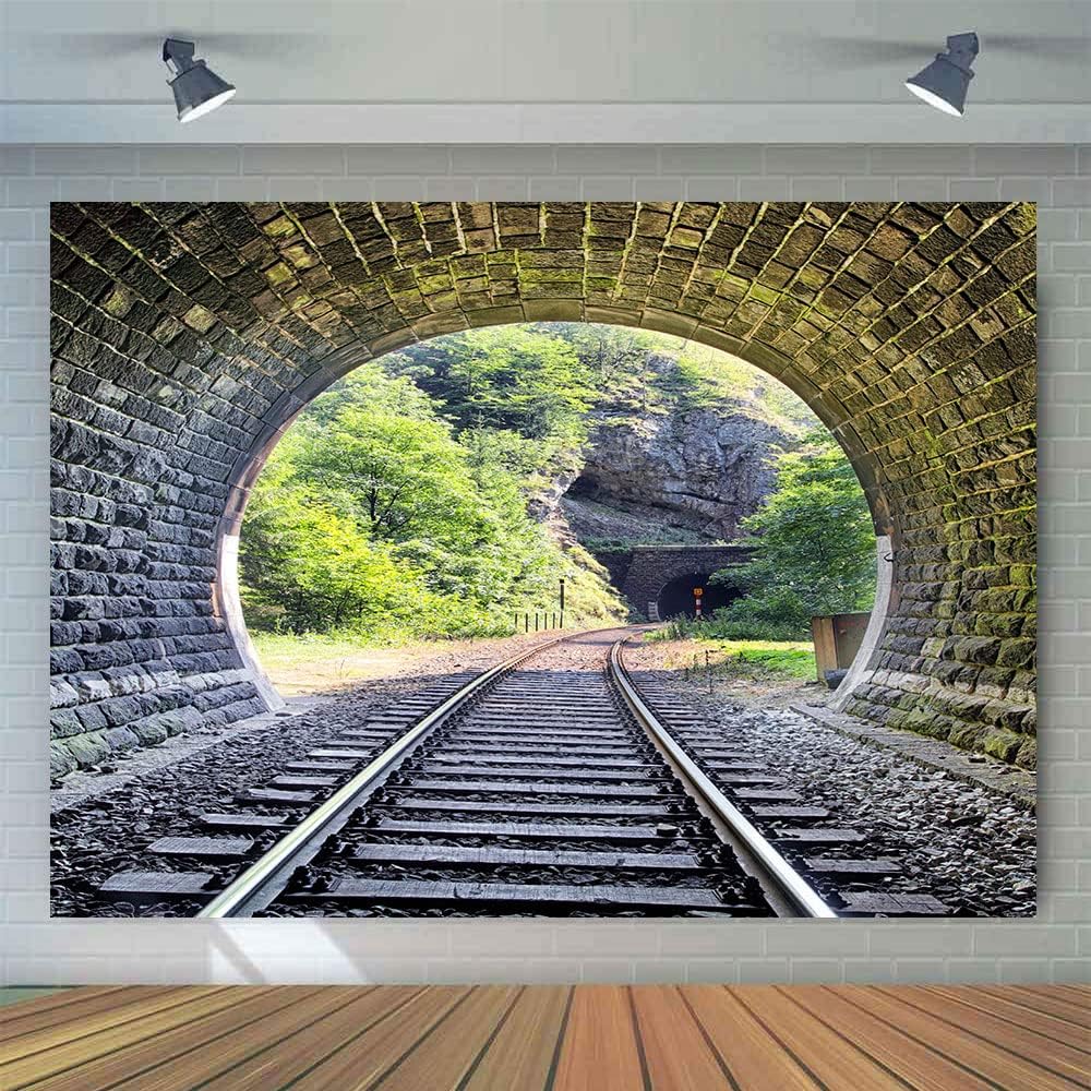 Amazon.com : EMTOBT 7x5ft Train Track Backdrop Mountain Tunnel Vintage ...