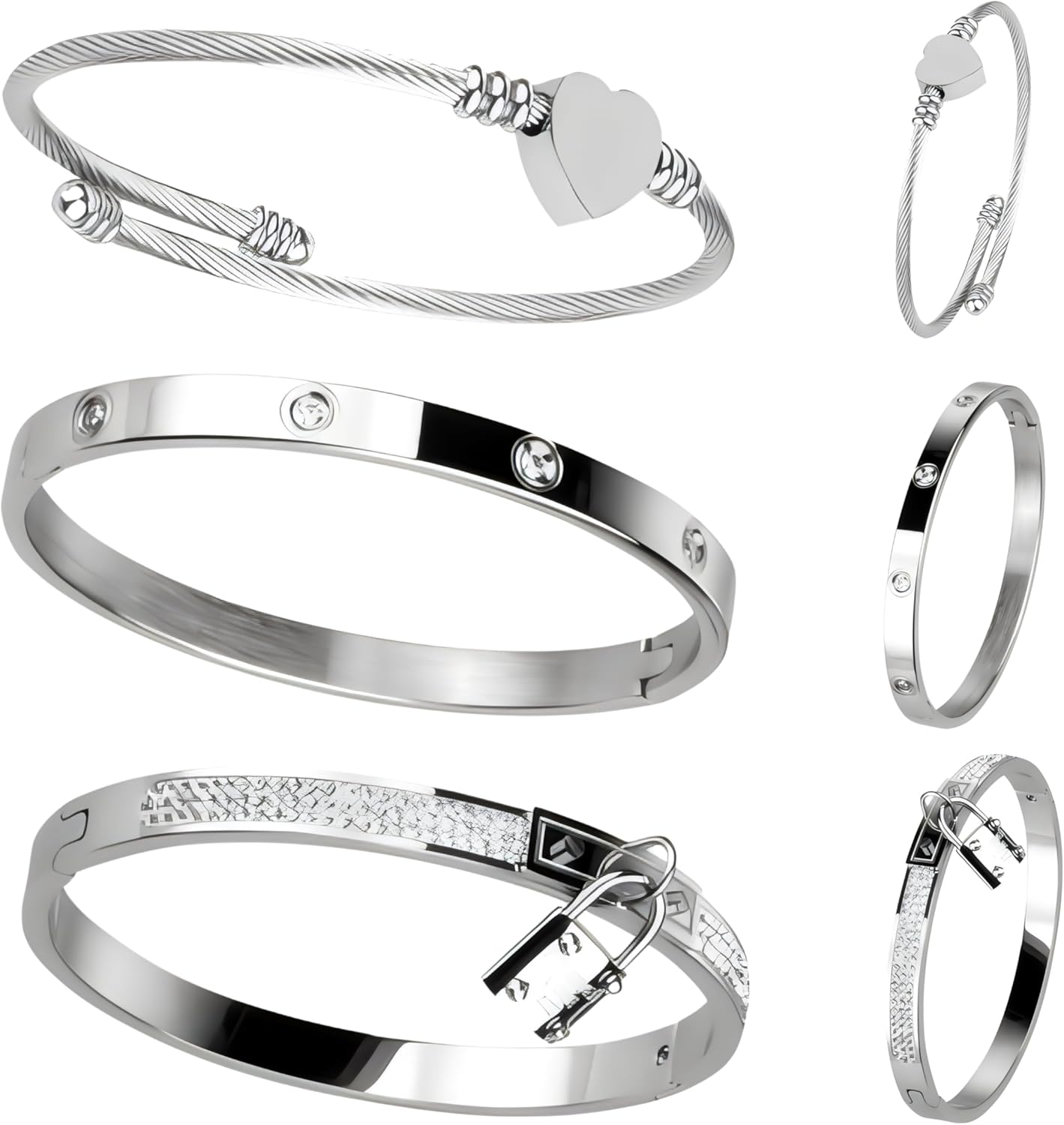 Amazon.com: Pack of 3 Bangle Bracelets for Women, Non-Tarnish Stainless ...