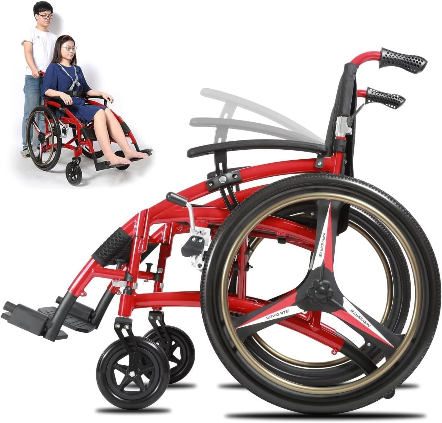Amazon.com: ZwaHce Lightweight Collapsible Wheelchair, Self-Propelled ...