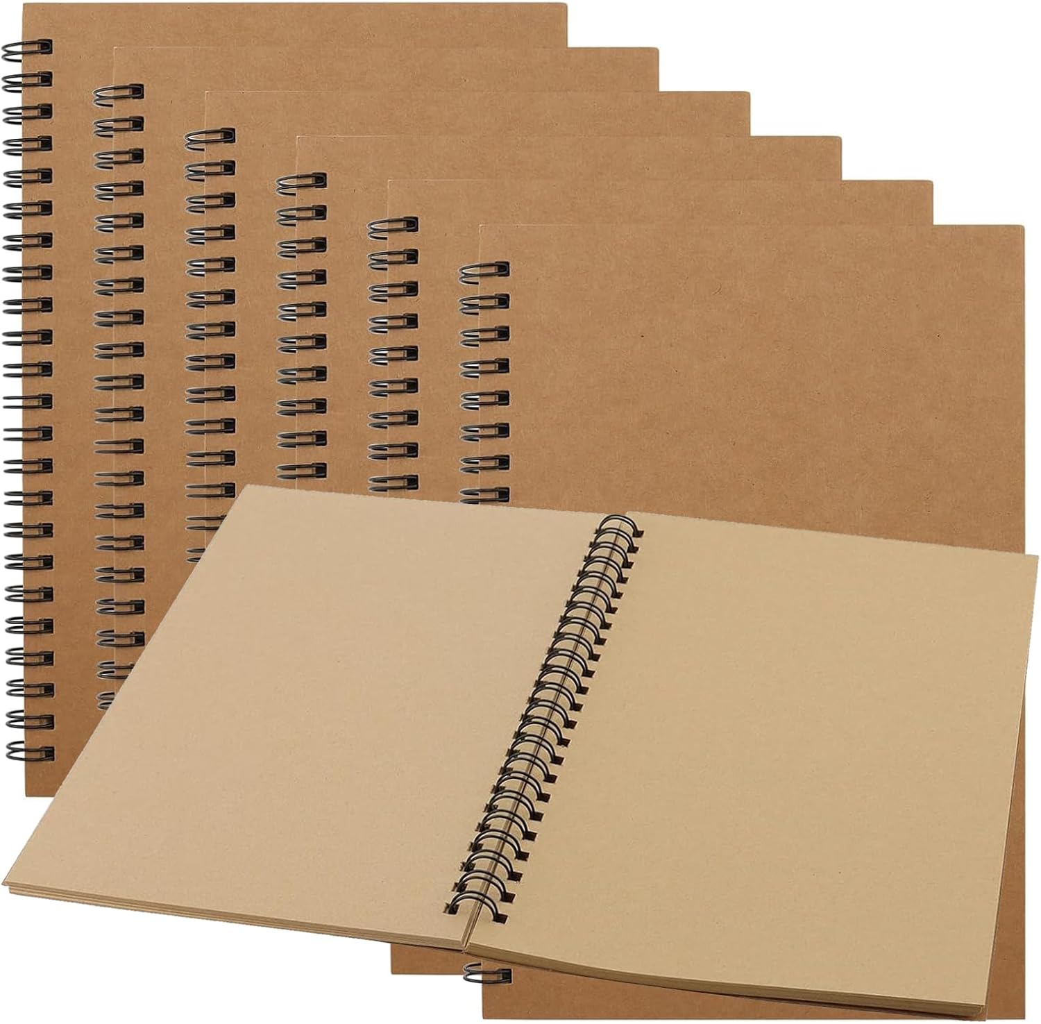 DAKFOOK 6 PCS A5 Brown Sketchbook, 100 Pages/50 Sheets Spiral Bound ...
