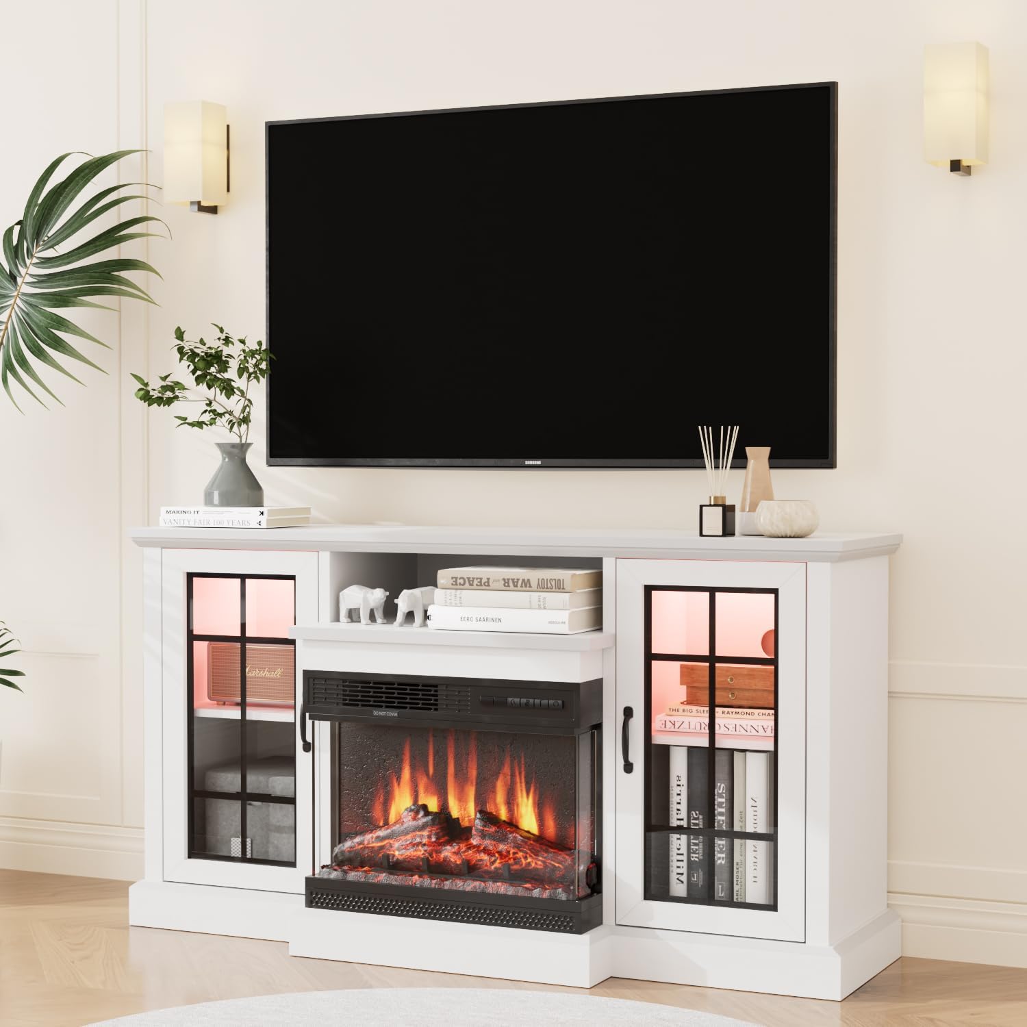 Amazon.com: Breezestival Fireplace TV Stand with All-Sided Glass ...