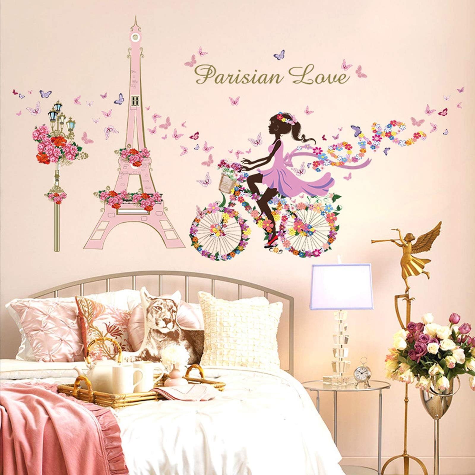 Amazon.com: Pink Paris Tower Wall Stickers Bicycle Hot Air Balloon ...