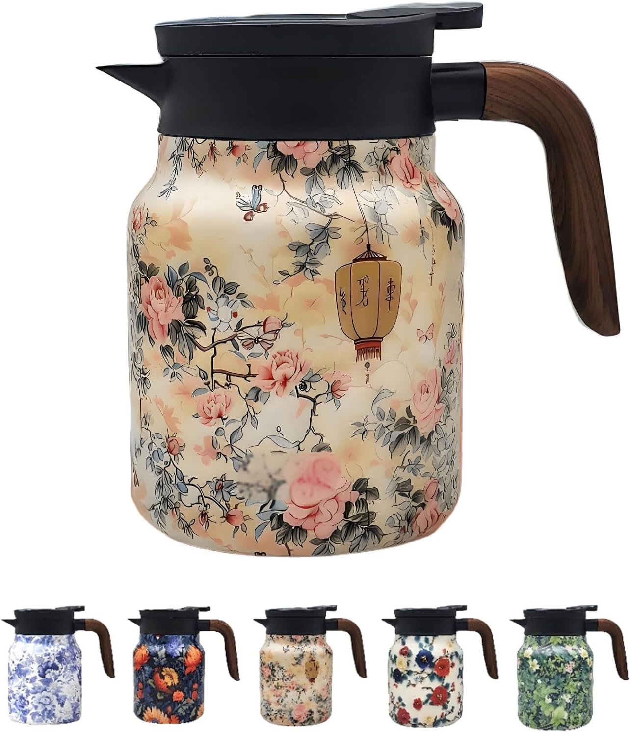 Amazon.com: Vintage Floral Pattern Tea Thermos, 35 oz / 1 liter ...