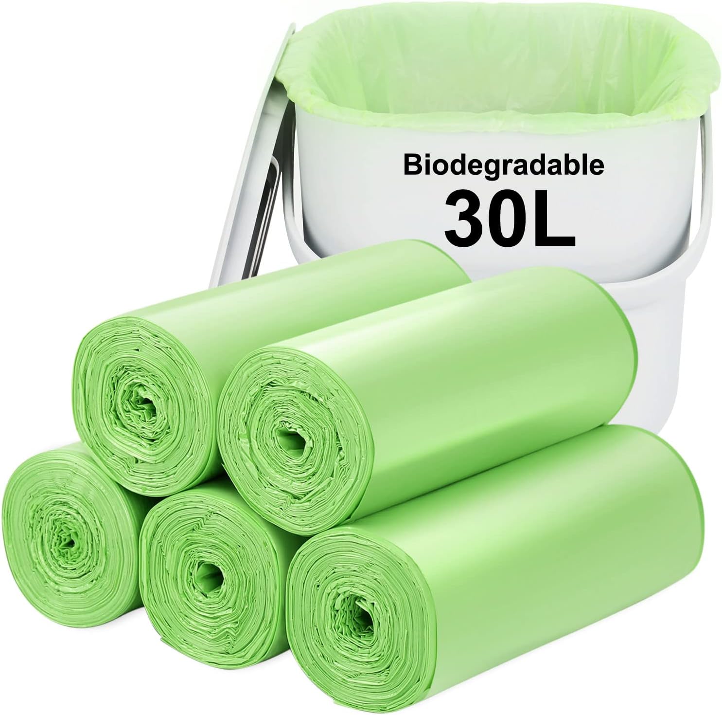 100 x 30 Liter Green Bin Bags with Handle, 23.6 * 25.6in/8Gallon ...