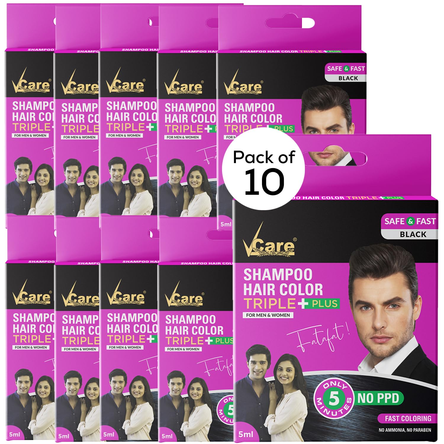 VCare Moustache and Beard color shampoo for Men Black, Natural Hair Color Dye Conditioner | No ...