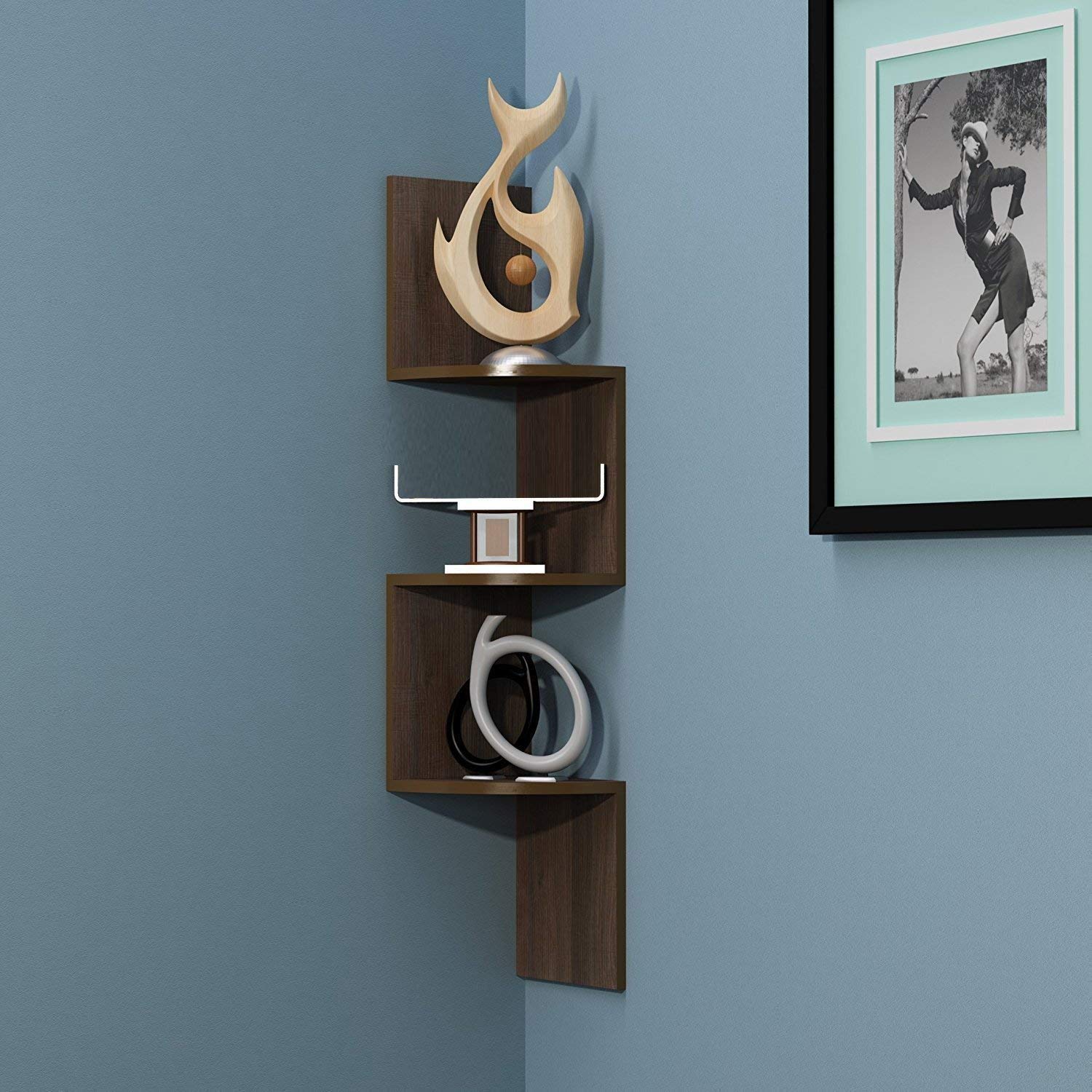 Woodkartindia Zigzag Floating Corner Wall Shelf Stand | Corner Shelf ...