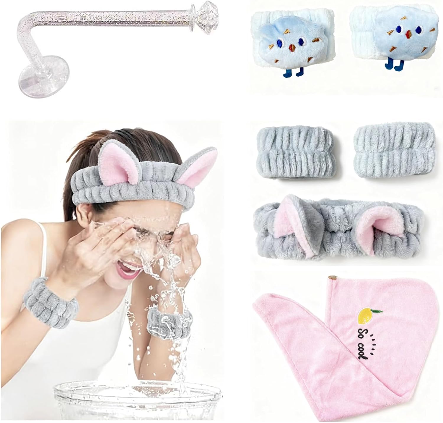 Amazon.com : Microfiber Hair Towel and Wash Headband Wristband Set for ...