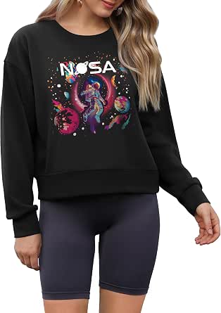 Amazon.com: WLLW NASA Space Shirt Cropped Sweatshirts for Women Crew ...