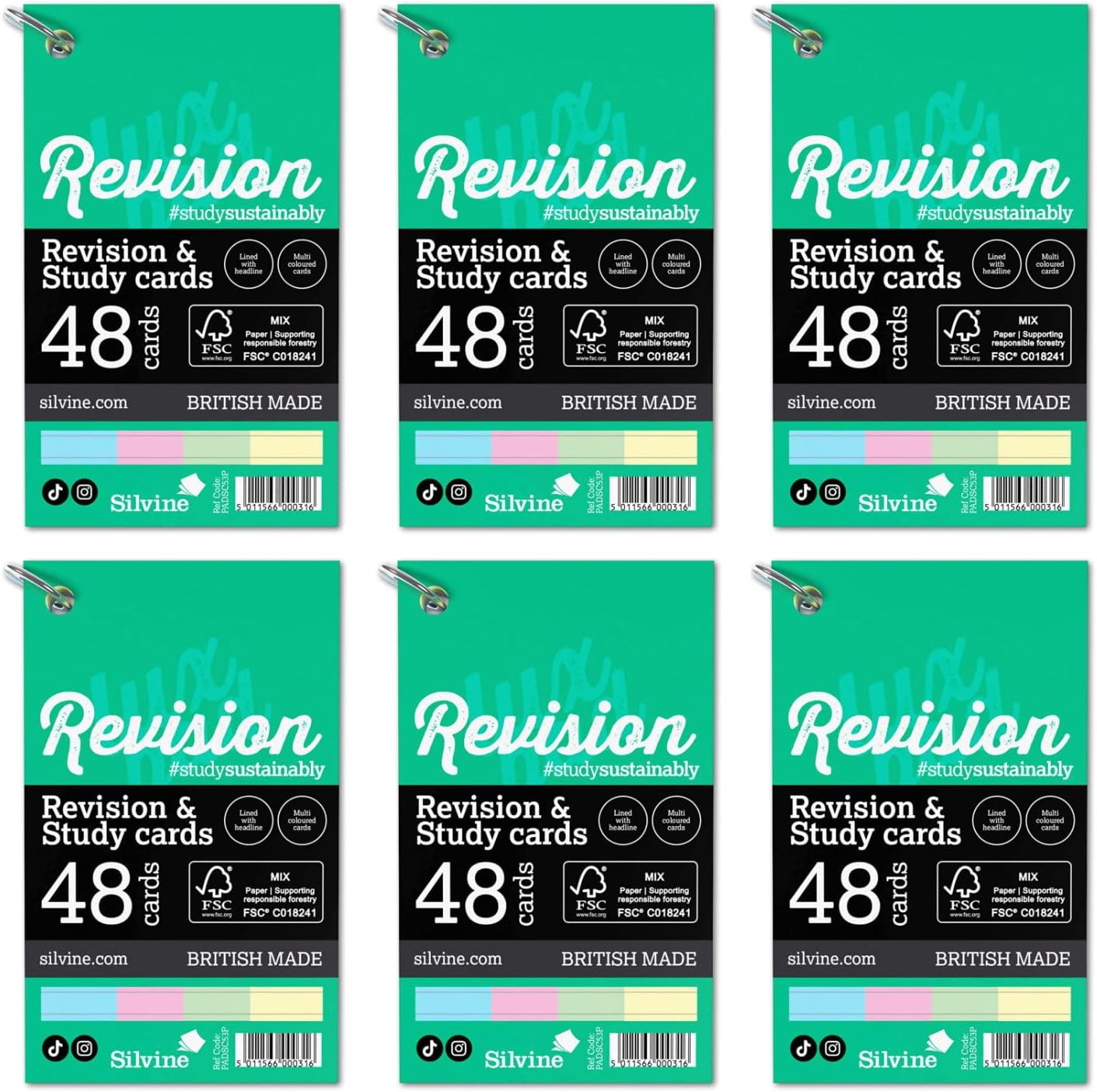 Revision Card Study Bulk Pack | 6 x 48 Ring Bound 3x5” Multi Colour ...