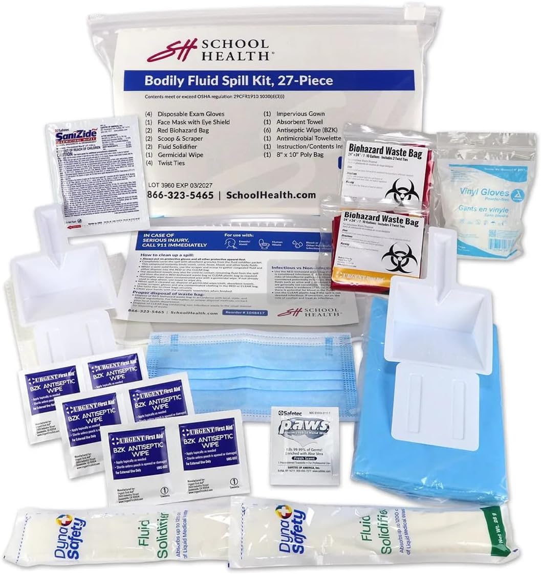 Amazon.com: School Health - 27 Piece Bodily Fluid Spill Clean Up Kit ...