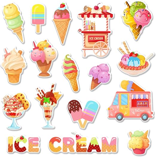 Amazon.com: Whaline 34Pcs Summer Ice Cream Thick Gel Clings Colorful ...