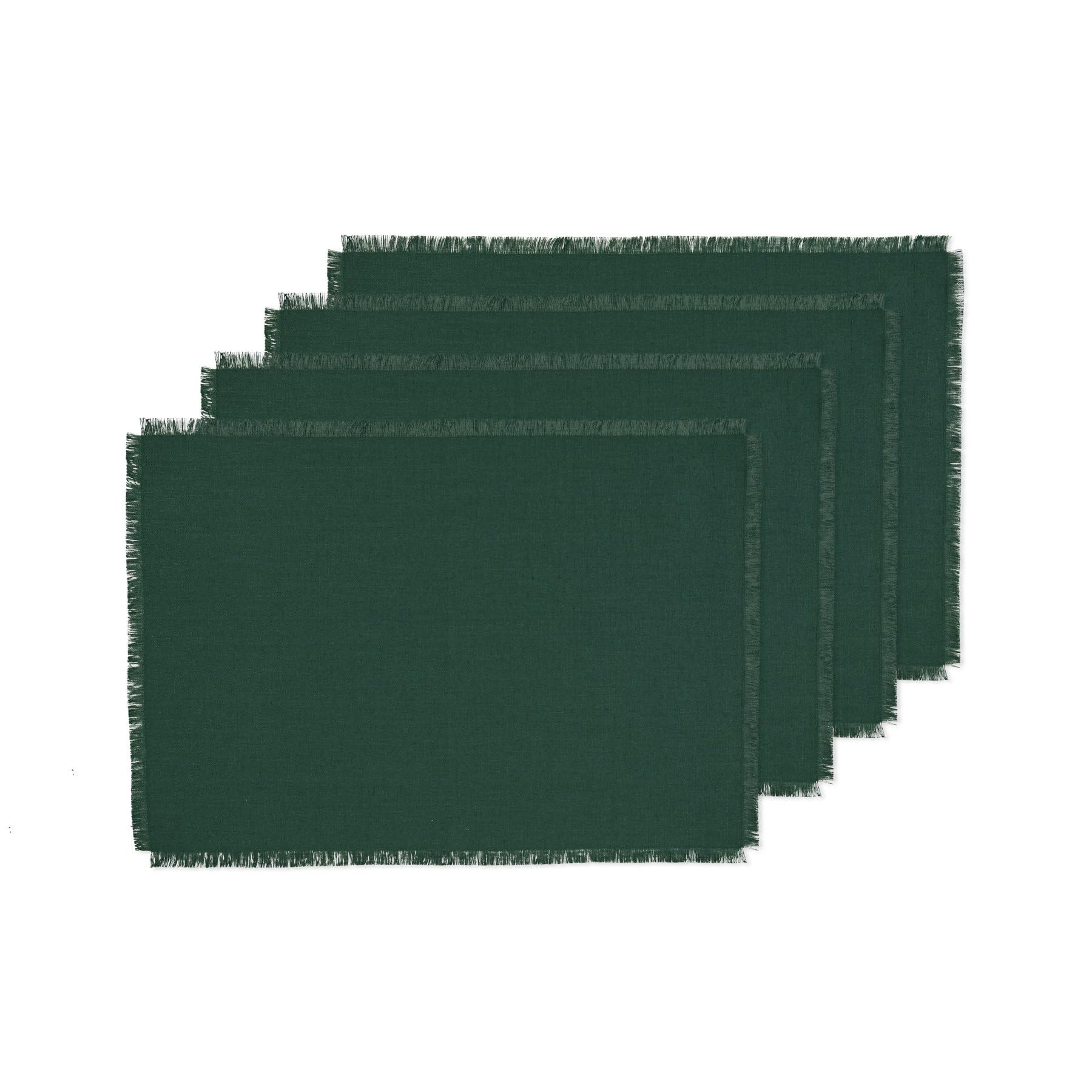 Solino Home Fringe Linen Placemats Evergreen – 100% Pure Linen Cloth ...