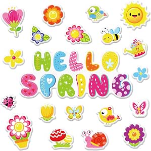 Amazon.com: AnyDesign 40Pcs Hello Spring Thick Gel Clings Cute Flowers ...