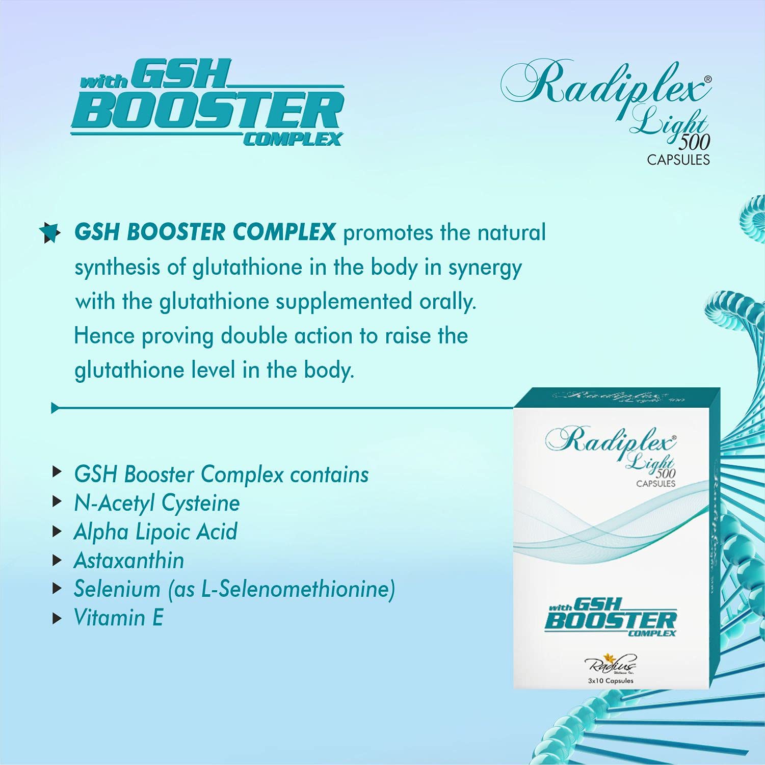 Radiplex Light Glutathione 500mg (Reduced Form) Capsules | With Vitamin ...