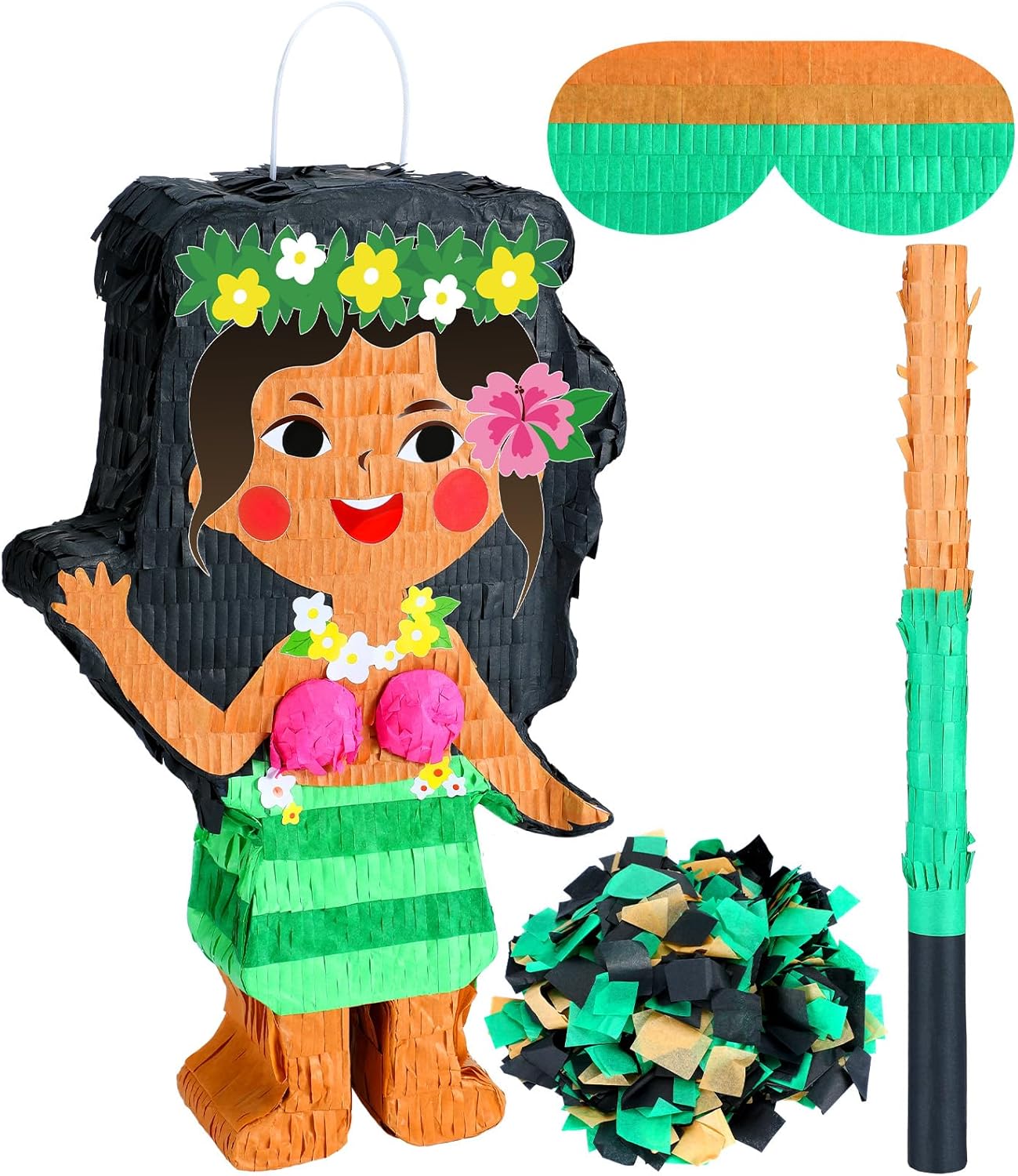 Amazon.com: Rotatingpals Hawaiian Girl Piñata with Stick and Blindfold ...