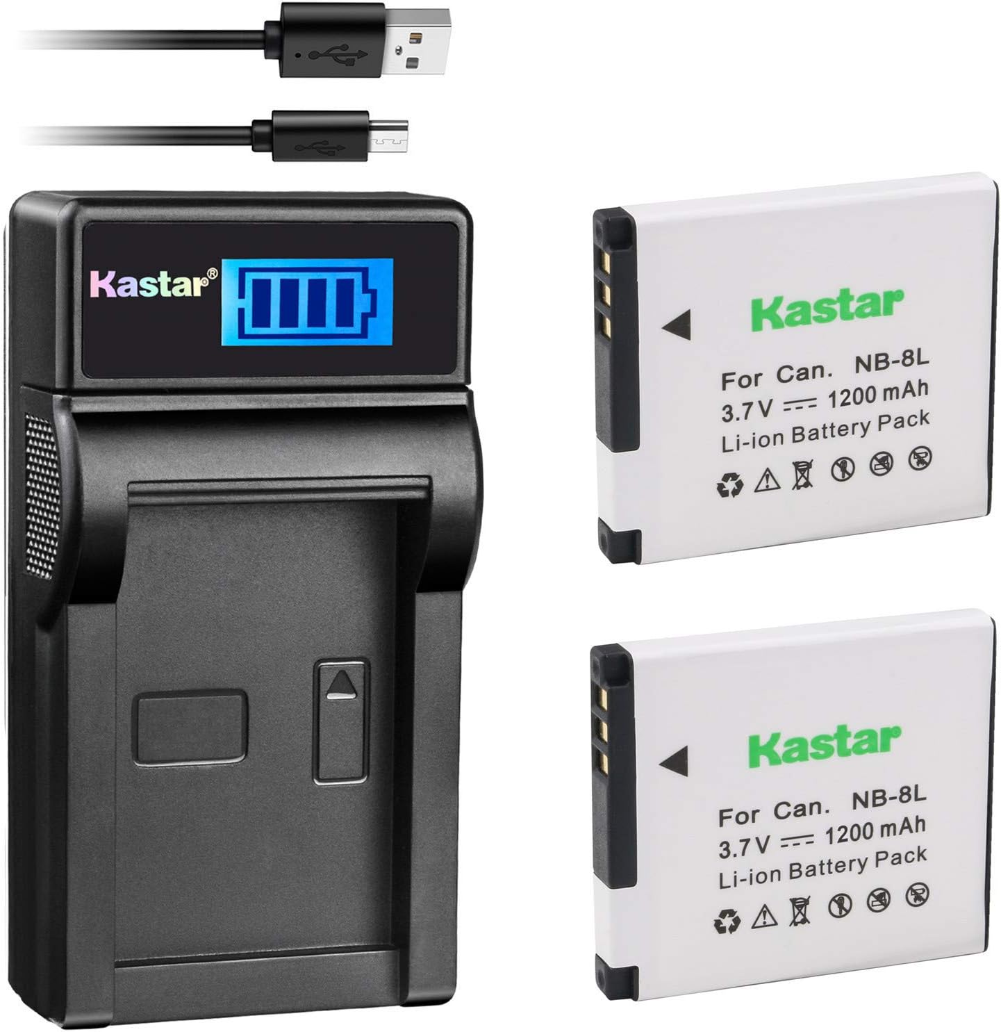 Amazon.com : Kastar Battery (X2) & Slim USB Charger for NB-8L, NB8L, CB ...
