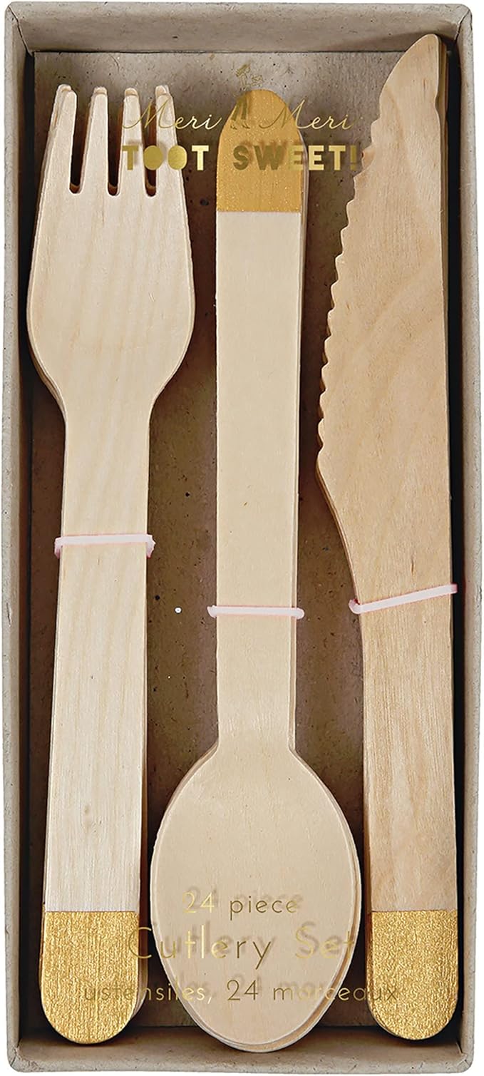Amazon.com: Meri Meri Gold Wooden Cutlery Set (Pack of 24): Home & Kitchen
