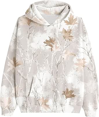 Amazon.com: Zyuoel Camo Hoodie Womens Fleece Oversized Light Hoodies Maple Leaf Print Long ...