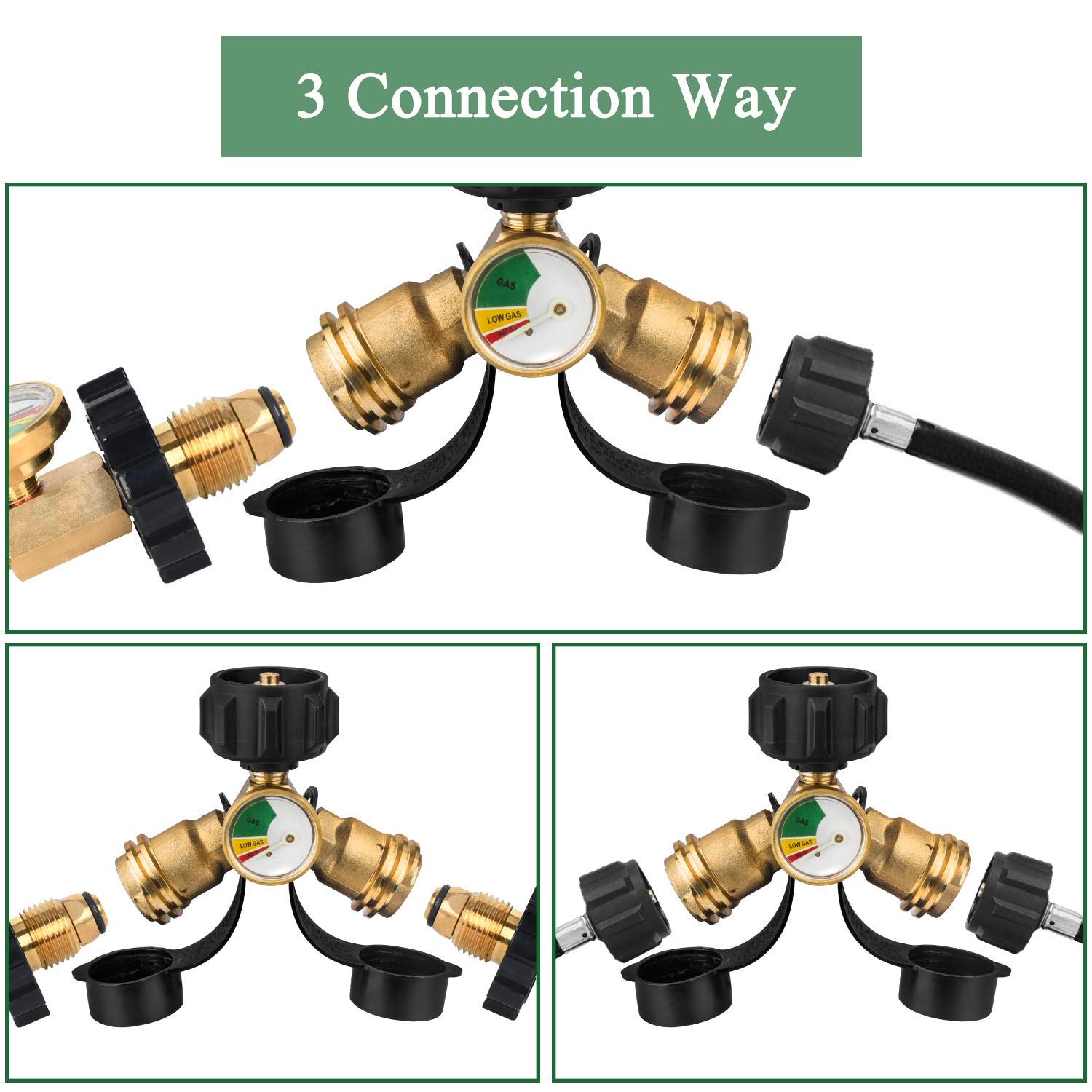 Propane Splitter, Propane Tank Y Splitter Adapter with Gauge, 2 Way ...