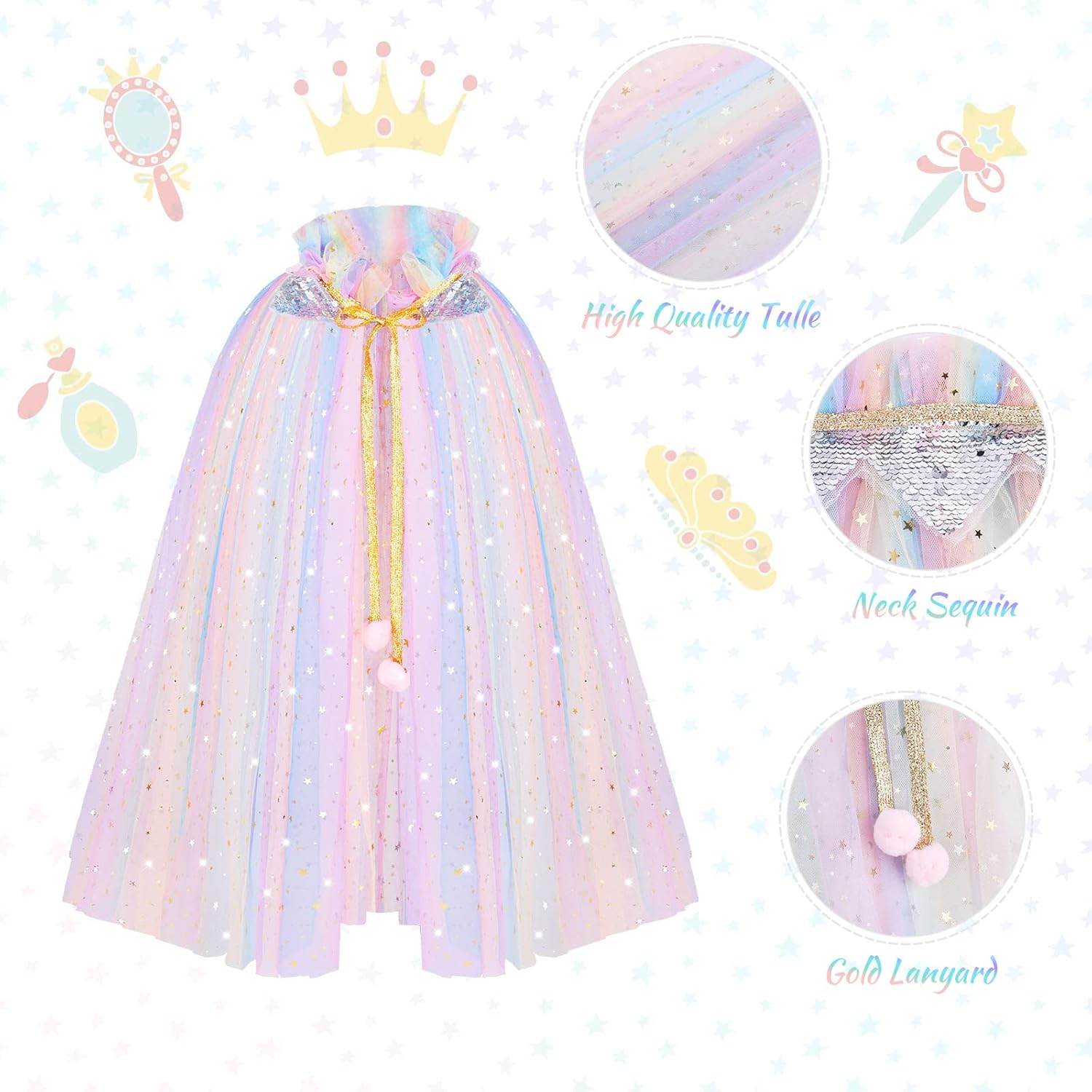 ACWOO Princess Cloak Cape för tjejer, Färgglad Princess Cloak Princess ...