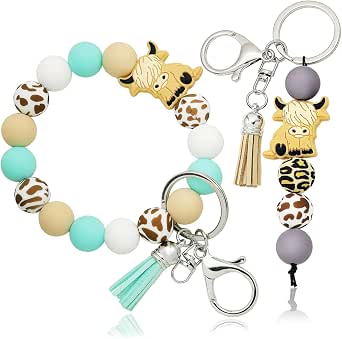 Amazon.com: RechicGu 2x Cow Print Stuff Highland Cow Silicone Keychain ...