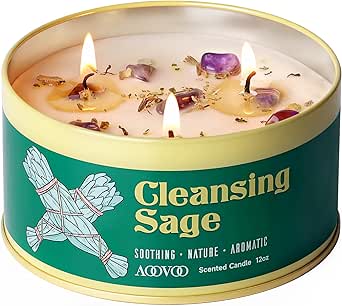 Amazon.com: AOOVOO Sage Candle for Cleansing - 3 Wick 12oz Large ...