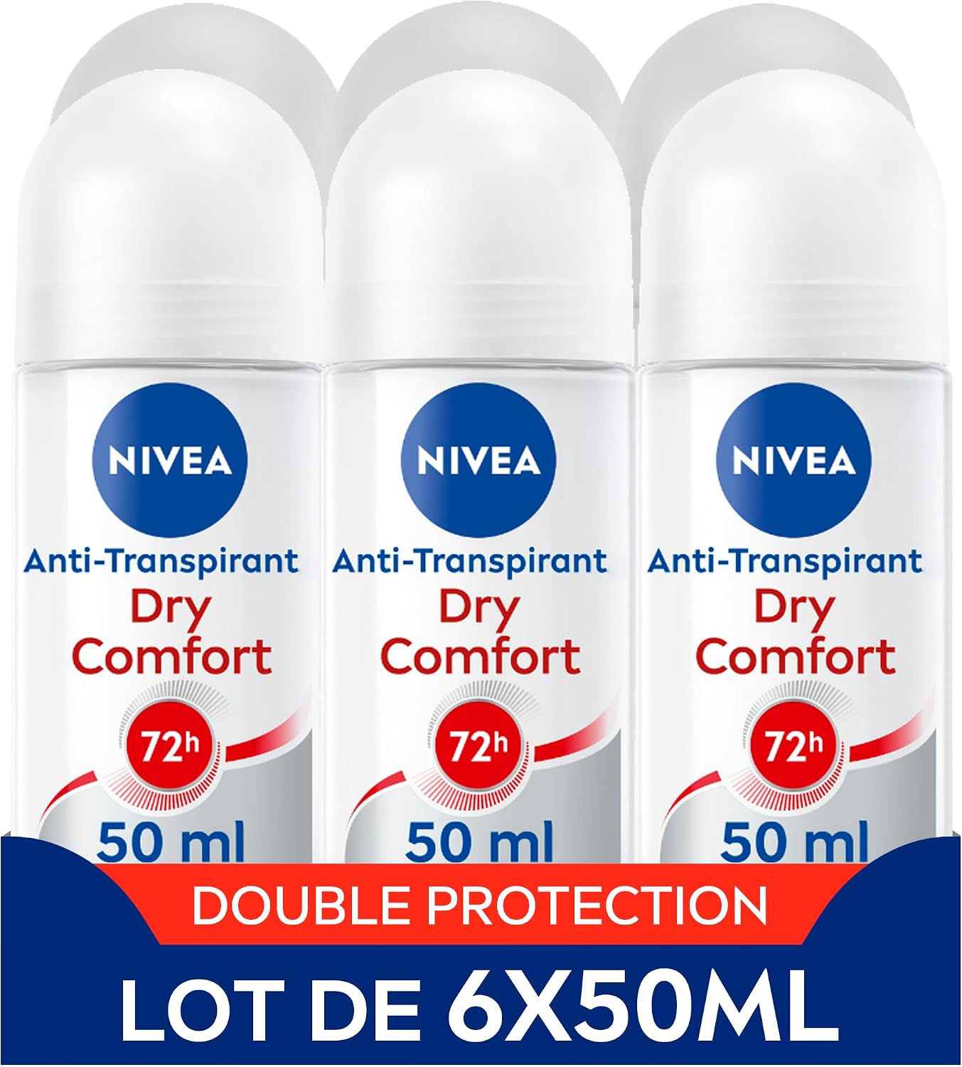 NIVEA Déodorant anti-transpirant Dry Comfort (lot de 6 x 50 ml), Déo ...