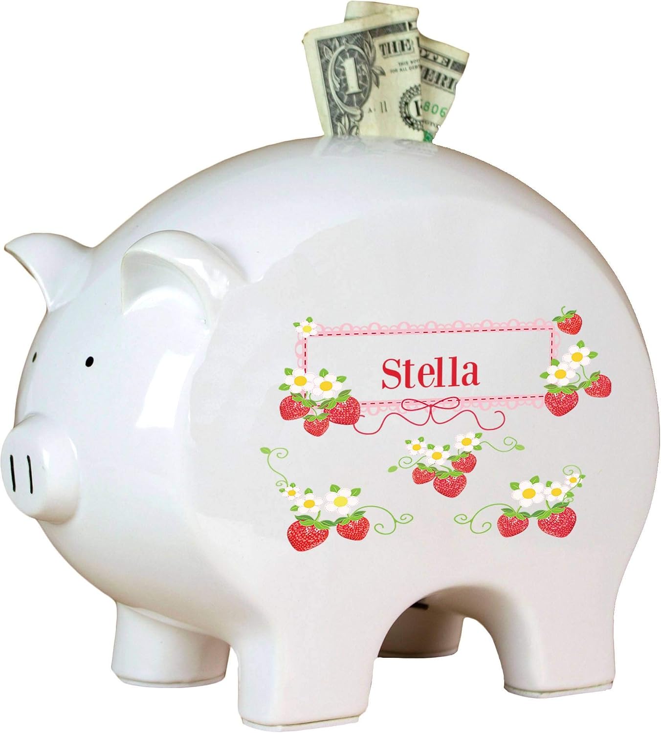 Amazon.com : My Bambino Personalized Ceramic Piggy Bank | Strawberries ...